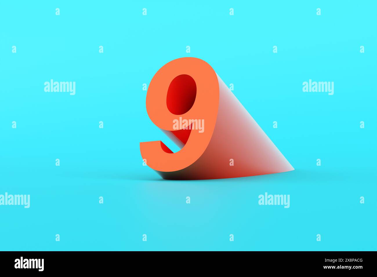 Orange colored number nine on blue background. 3D rendered numbers for ...