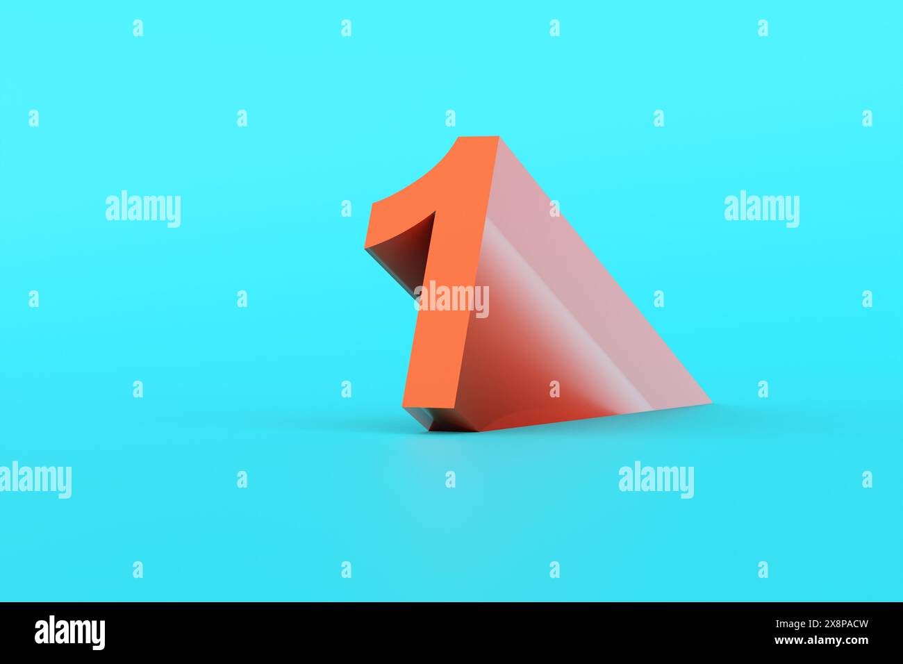 Orange colored number one on blue background. 3D rendered numbers for ...