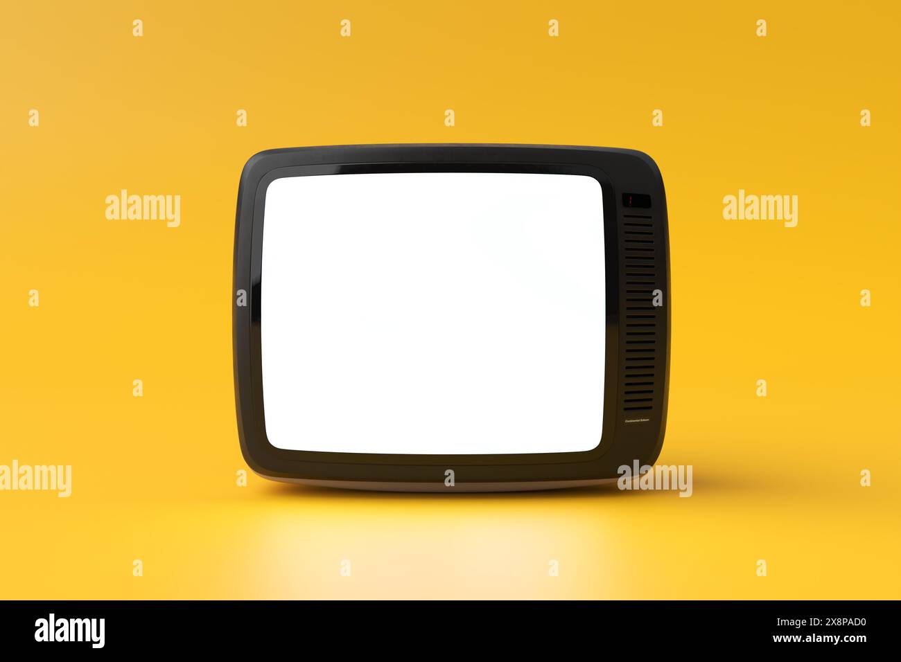 Retro vintage television with blank white isolated screen on yellow ...