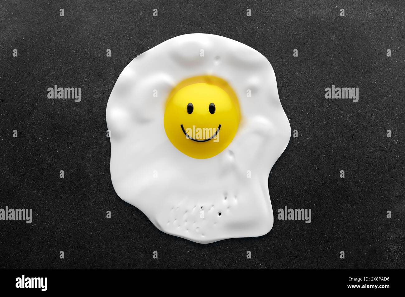 Fried egg on a pan with a smiling emoticon face. Creative food illustration. 3D render Stock ...