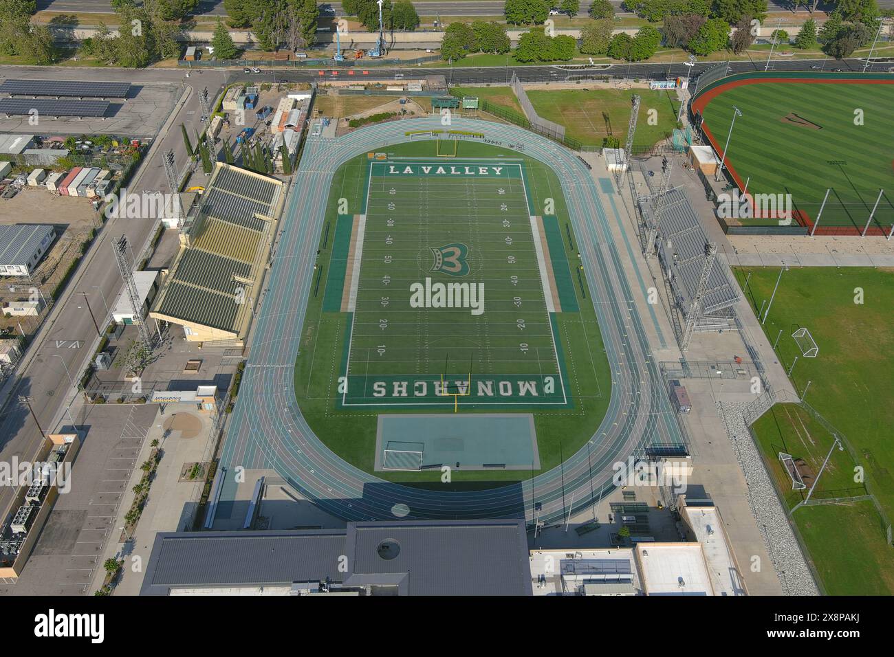 A general overall aerial view of the Monarch Stadium Football field and ...