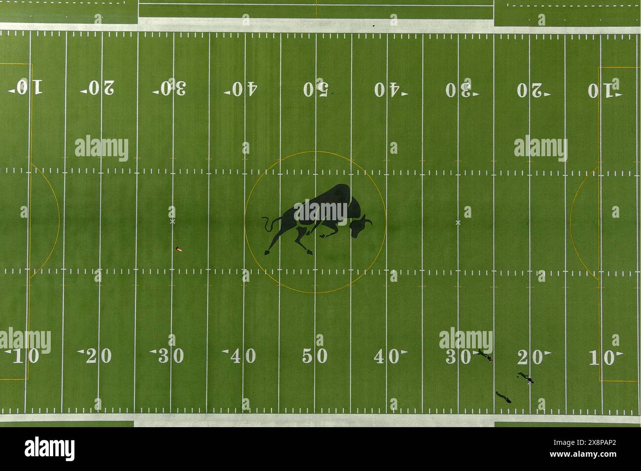 The Brahmas logo on the Football field at John Shepard Stadium at Los ...