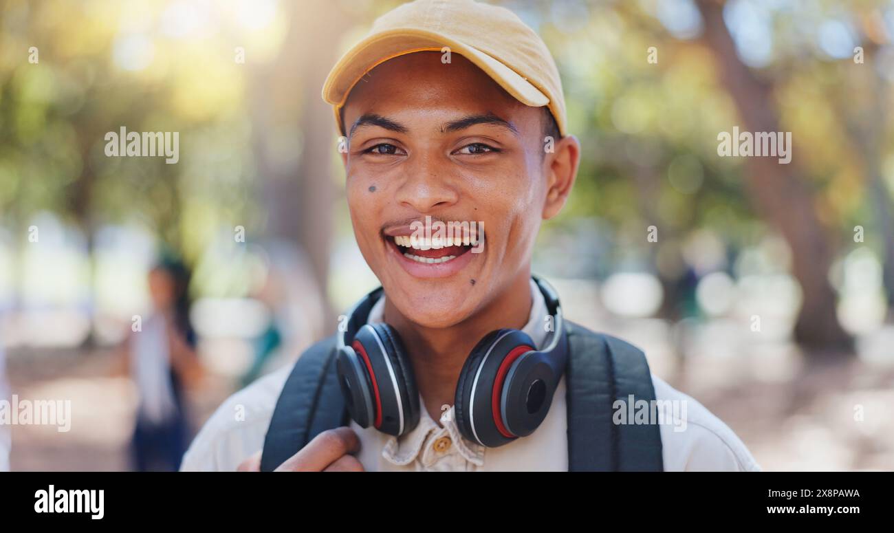 Man, campus and student portrait with phd and smile at university ready ...