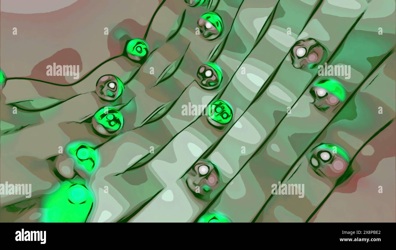 Abstract narrow roads with rolling small spherical objects. Design ...