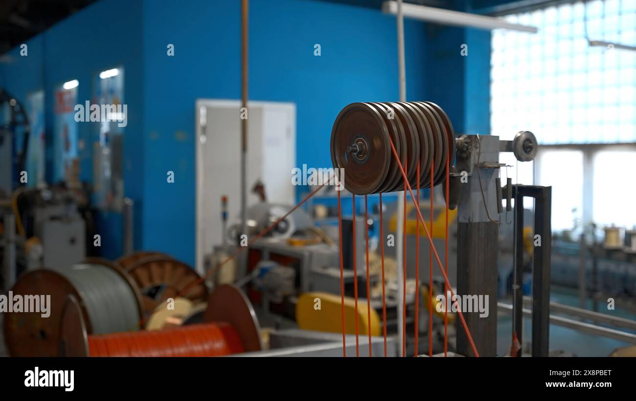 Rotating industrial machine with coils and wires. Creative. Workshop at ...