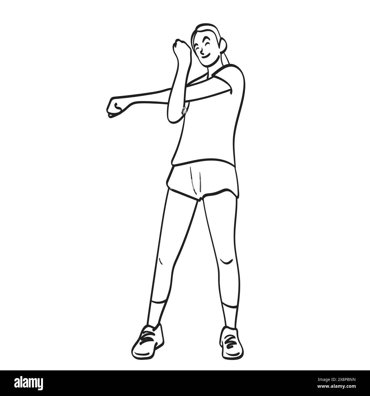 sporty woman with shoulder stretch exercise illustration vector hand ...