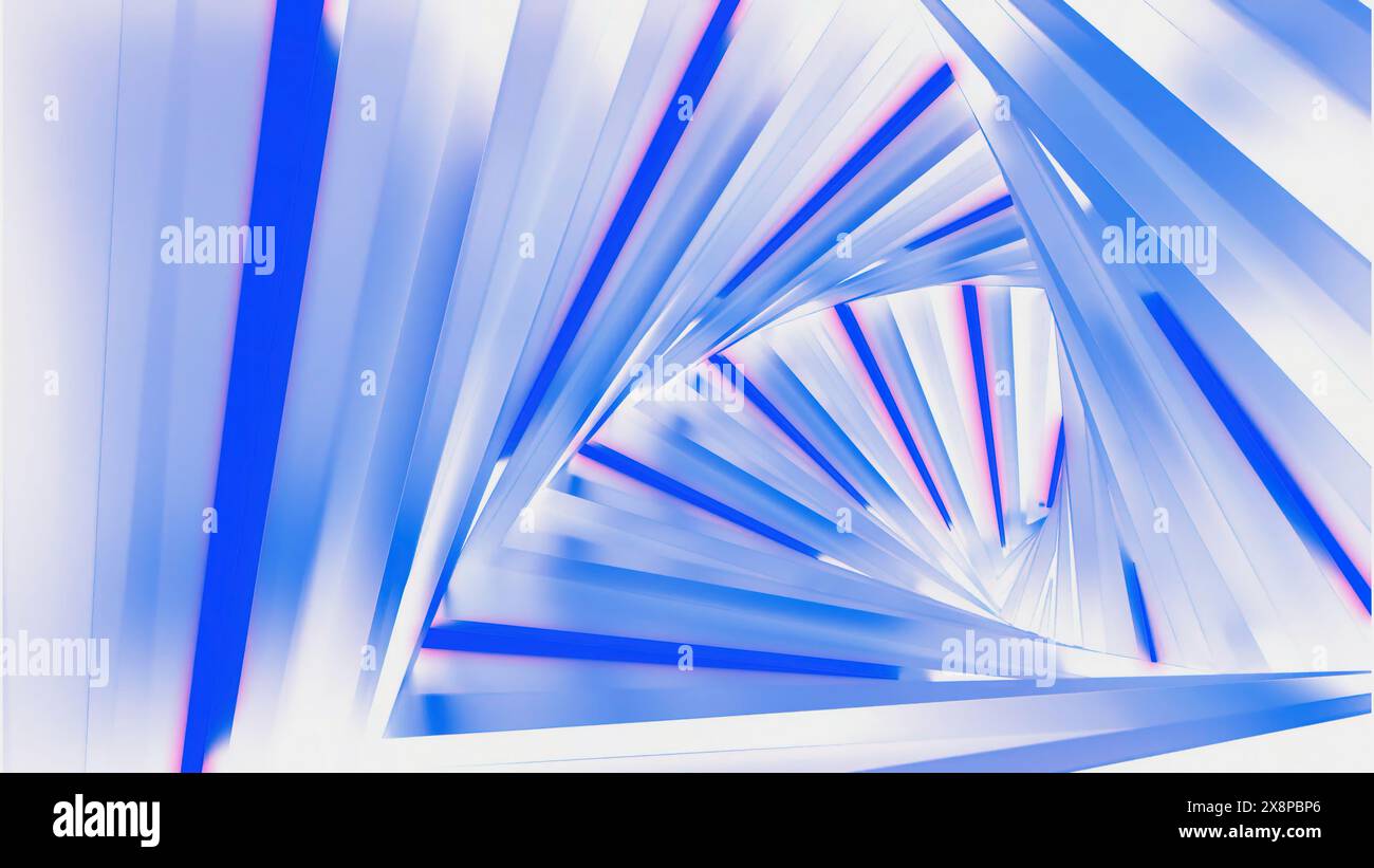 Neon triangular tunnel moving into the distance. Design. Neon geometric ...