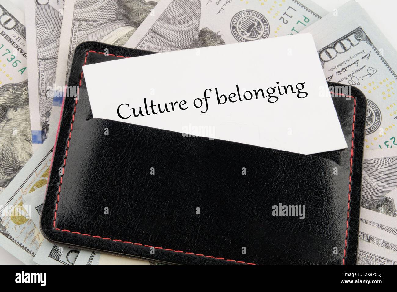 Culture of belonging symbol on a business card in a leather accessory ...