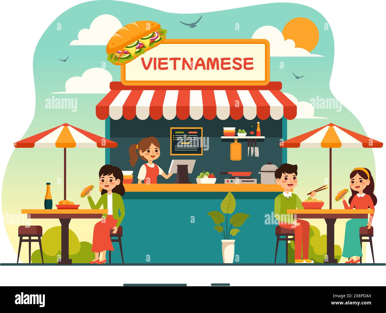 Vietnamese Food Restaurant Vector Illustration of A Menu Featuring a ...