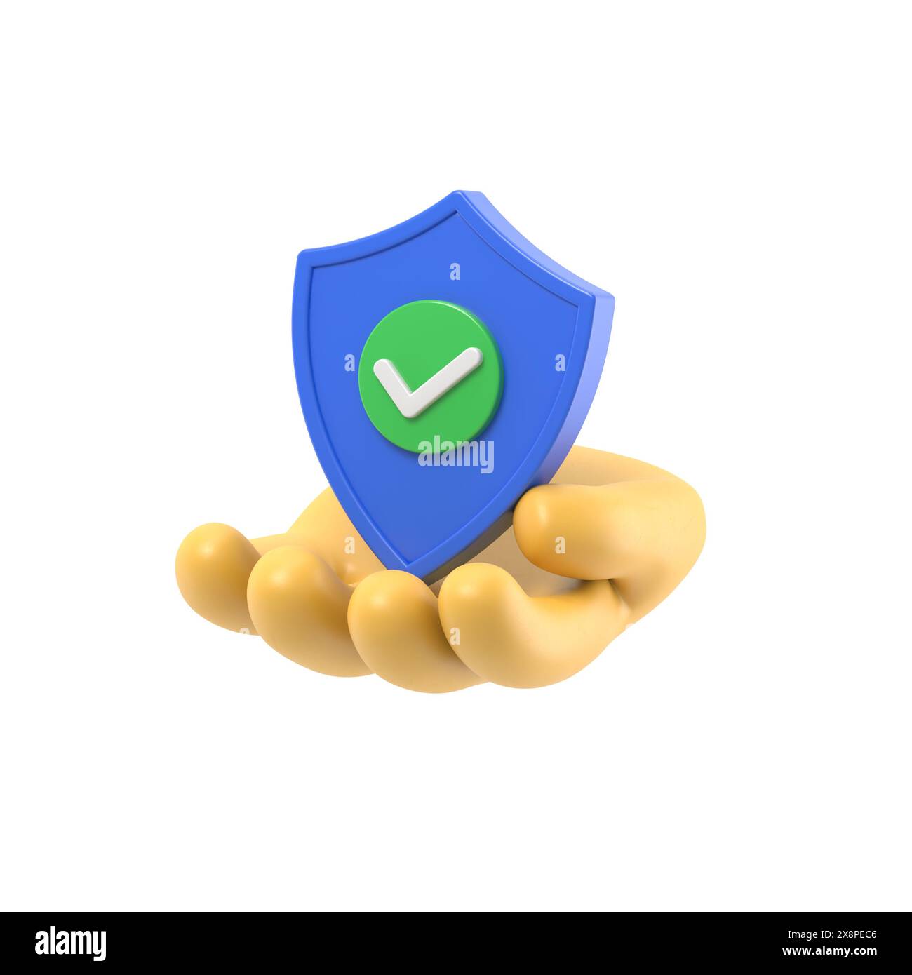 Cartoon Gesture Icon Mockup.3D Hand holding security shield and padlock ...