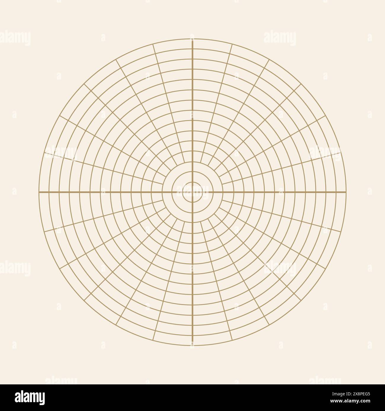Polar coordinate circular grid isolated on white background. 360 degrees scale. Blank polar ...