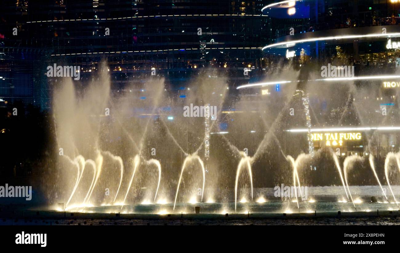 DUBAI - UAE, APRIL 3, 2023: Dancing fountains at Dubai Mall near Burj ...