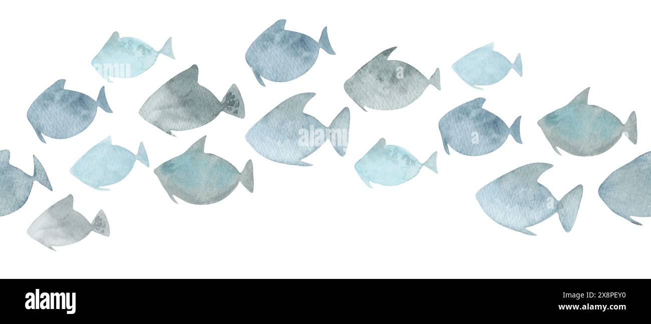 Seamless border with school of fish. Flock of underwater world of ocean ...