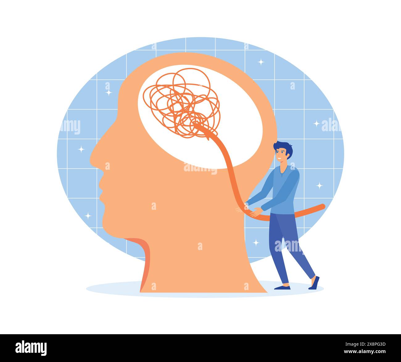 Mental health concept. Character with mental disorder fight against ...