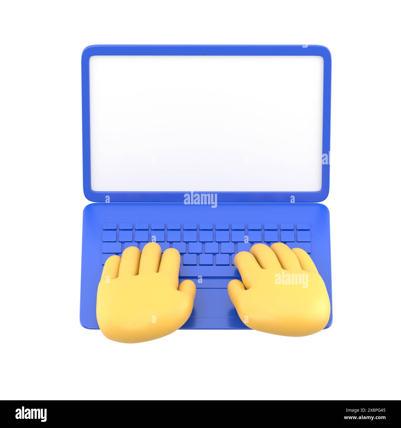 Cartoon Gesture Icon Mockup.Hands in work at laptop keyboard with blank ...