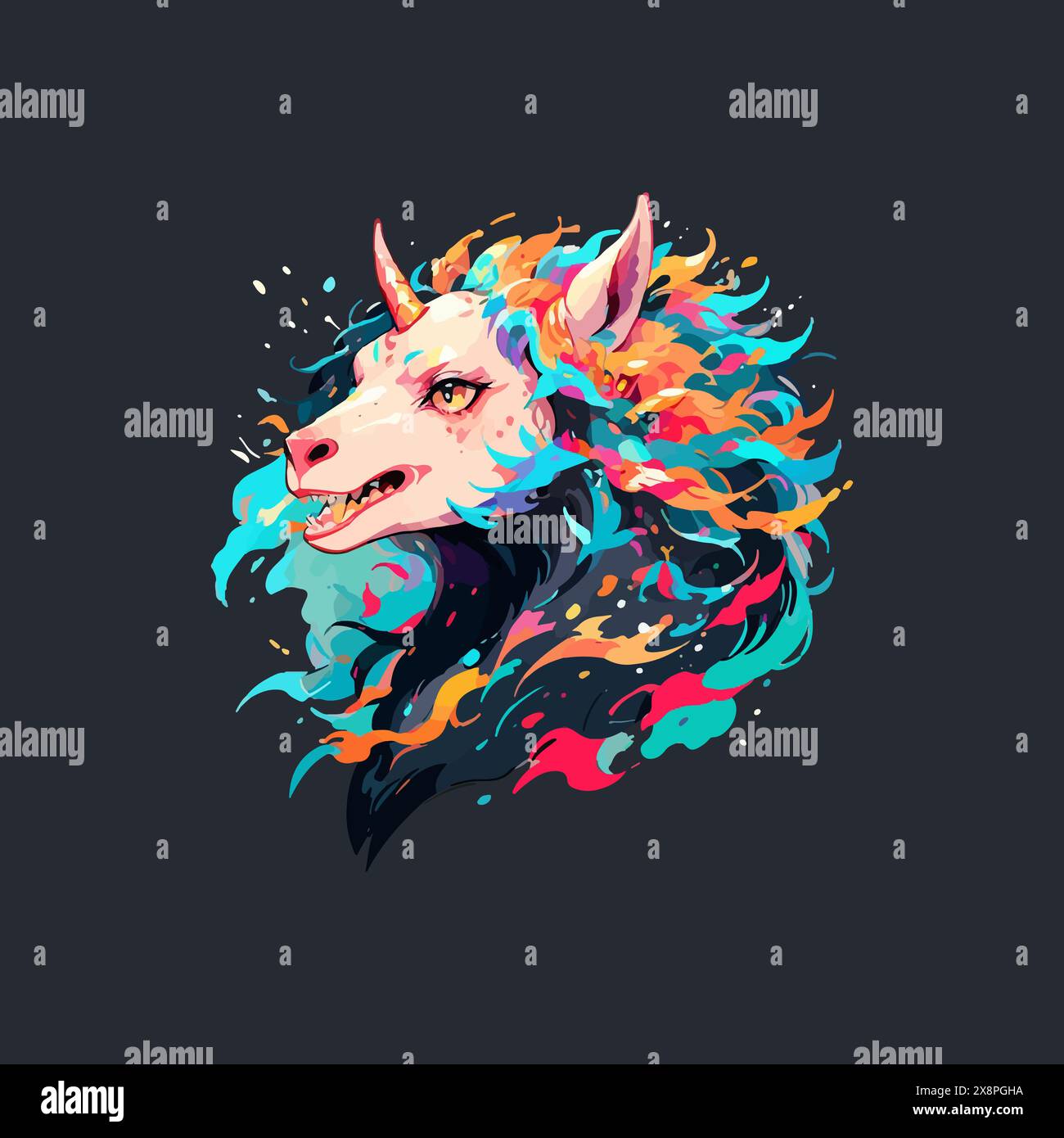 Vibrant drawing of a horse with a horn Stock Vector Image & Art - Alamy