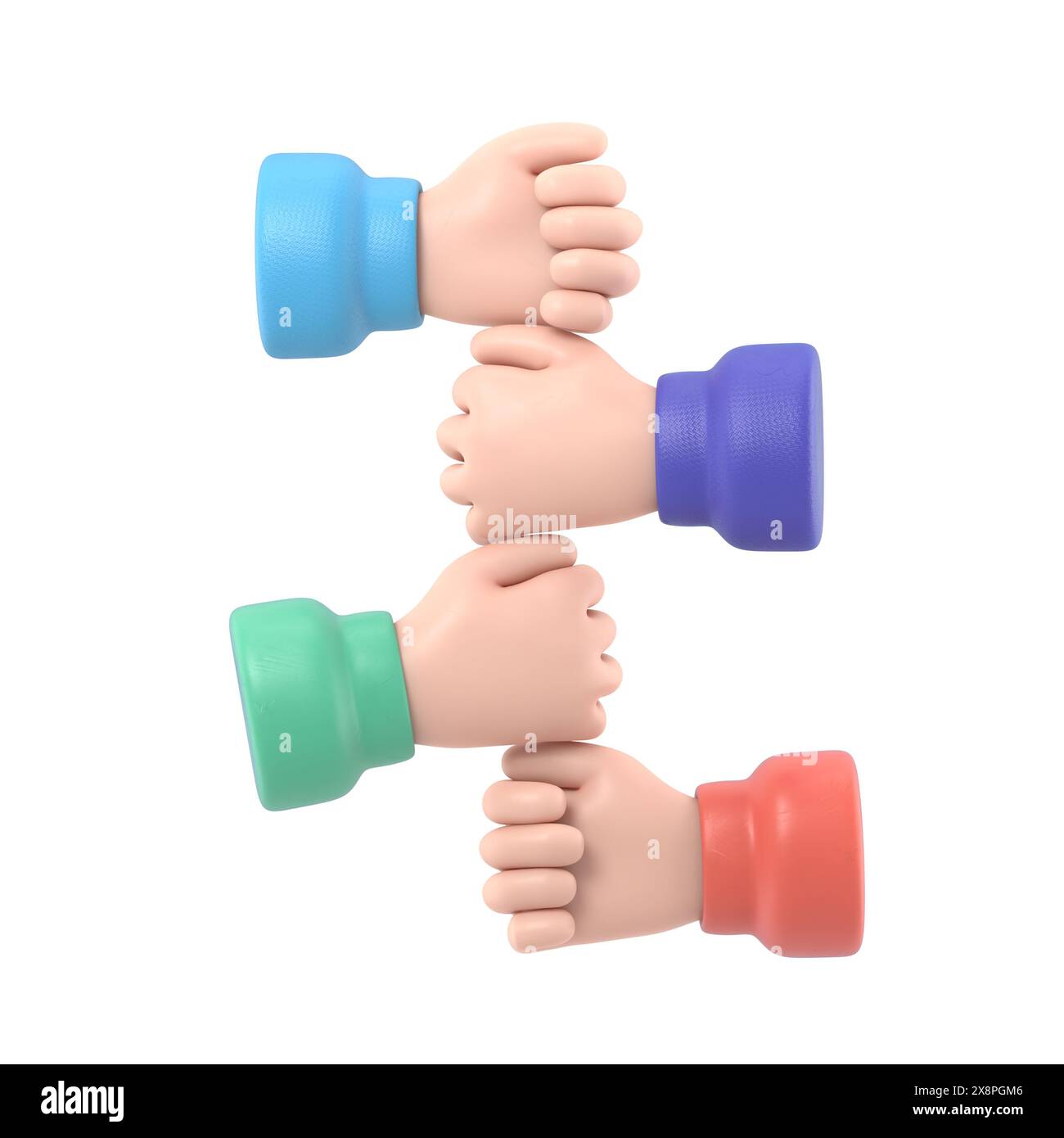 Cartoon Gesture Icon Mockup.Three human join hands together ...