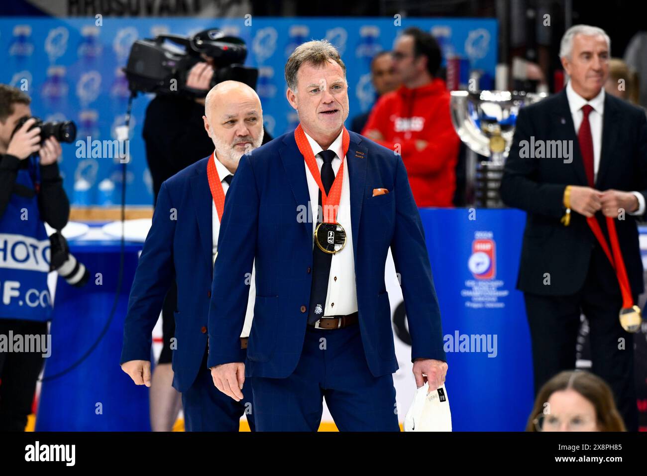 Head coach Radim Rulik (front) and his assistant Jiri Kalous (left ...