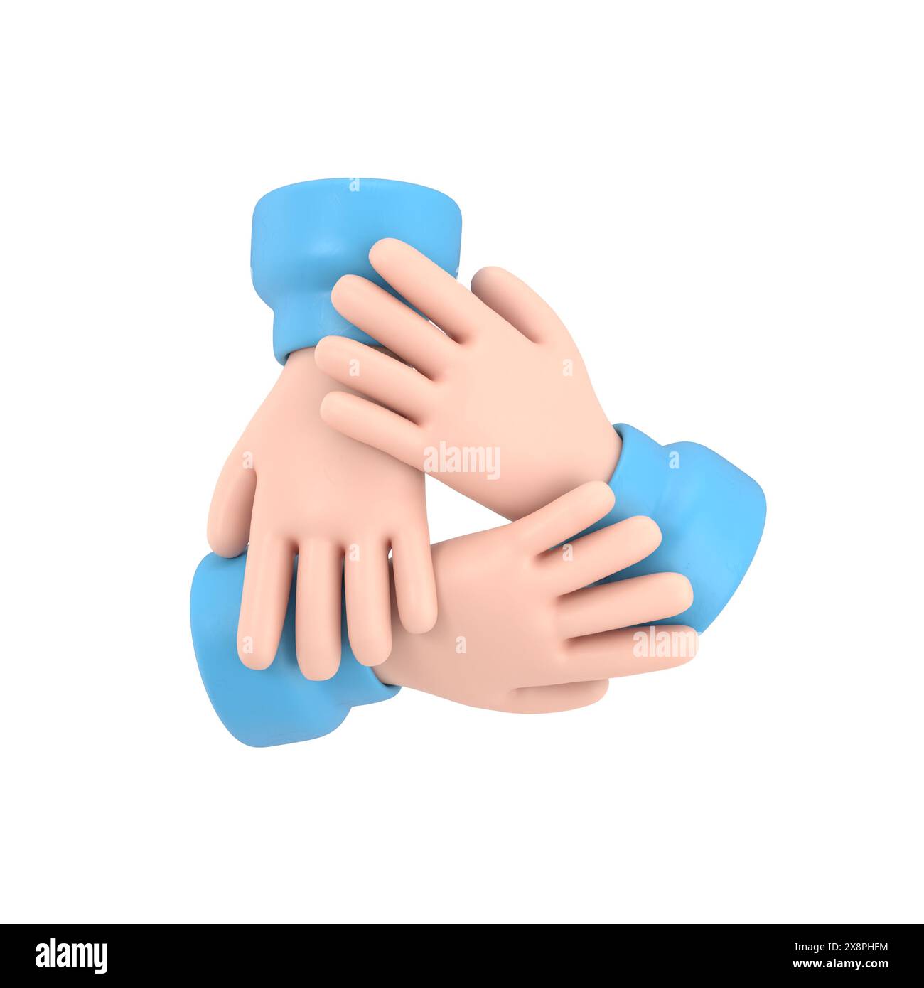 Cartoon Gesture Icon Mockup.Three human join hands together ...