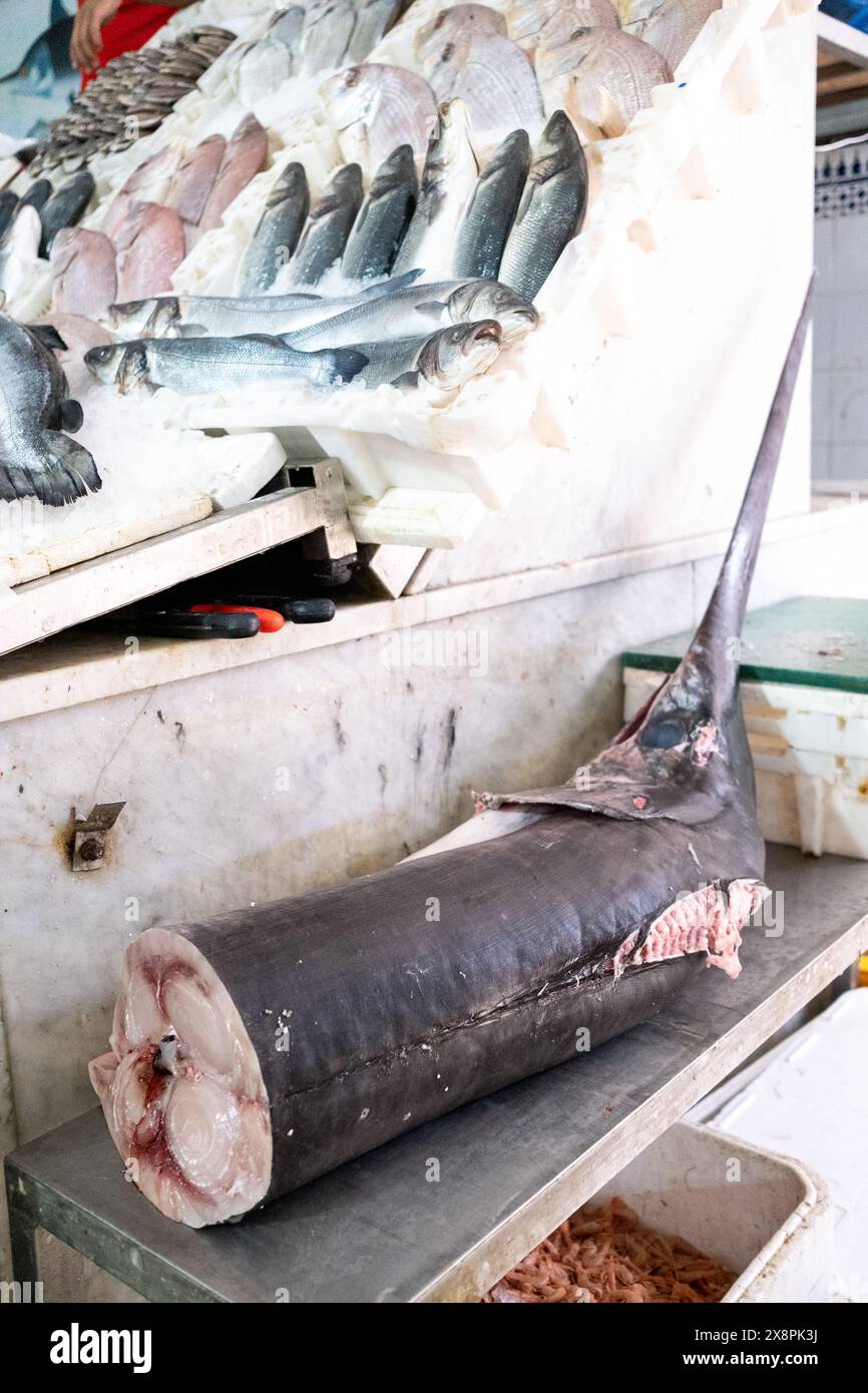 Fish stall at the Central Market of Casablanca, featuring a large ...