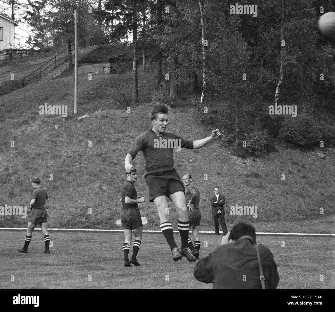 The Soviet national football team trains in Hindås, Sweden, in June ...