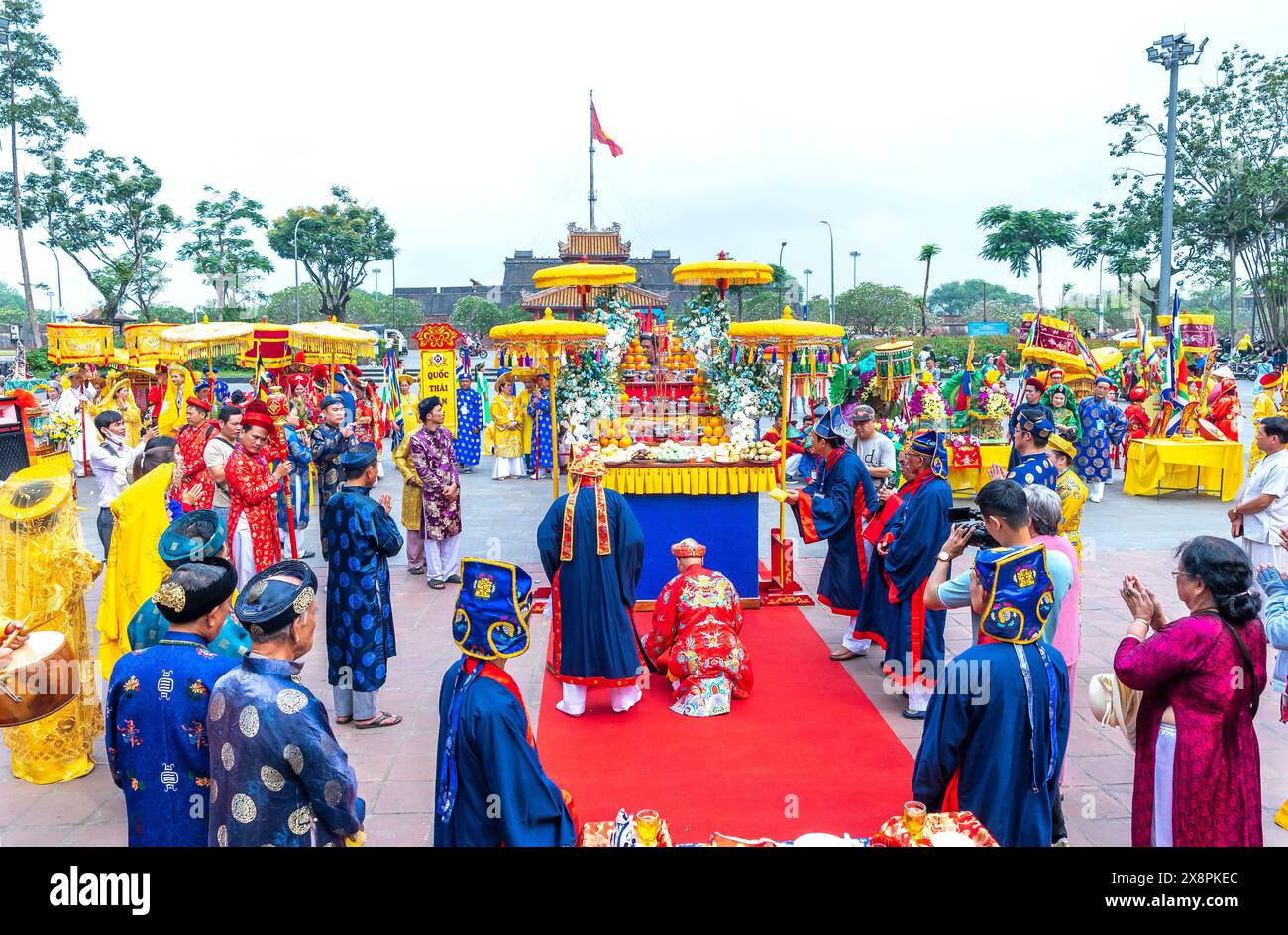 Traditional festival to process the Virgin Mary, people wearing ancient ...