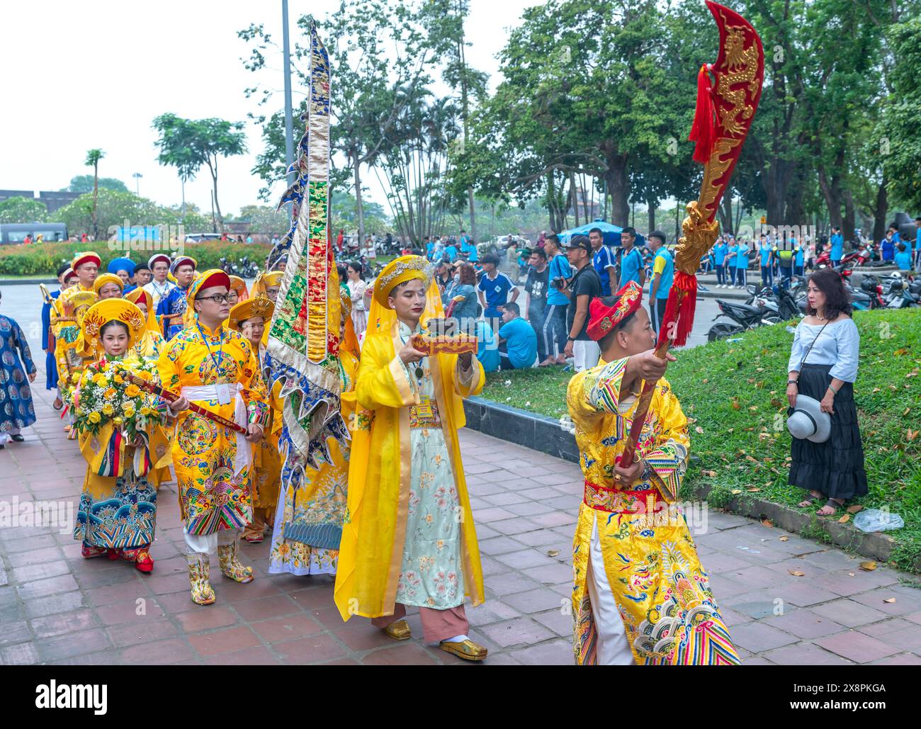Traditional festival to process the Virgin Mary, people wearing ancient ...