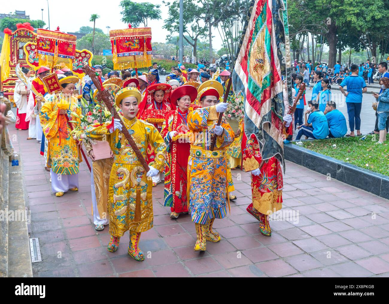 Traditional festival to process the Virgin Mary, people wearing ancient ...
