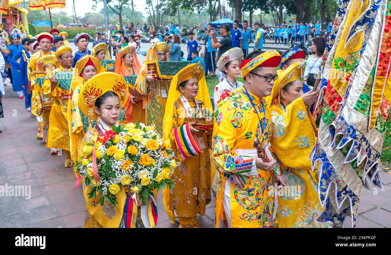 Traditional festival to process the Virgin Mary, people wearing ancient ...
