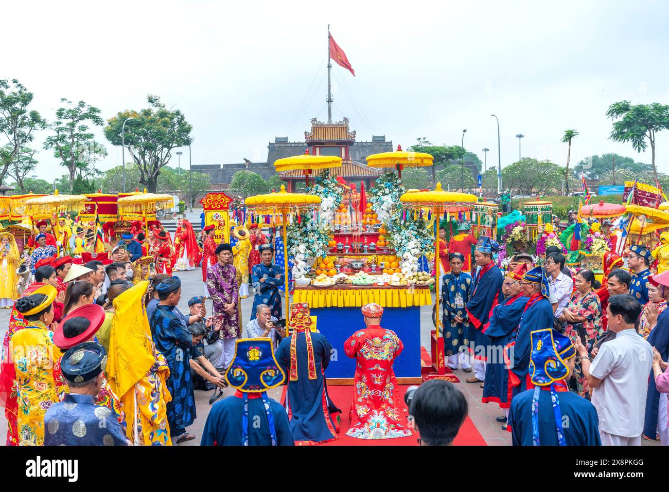 Traditional festival to process the Virgin Mary, people wearing ancient ...