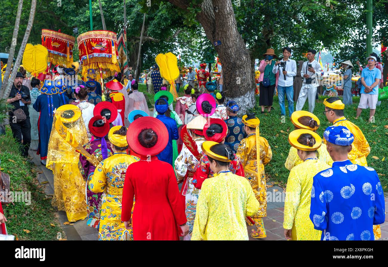 Traditional festival to process the Virgin Mary, people wearing ancient ...