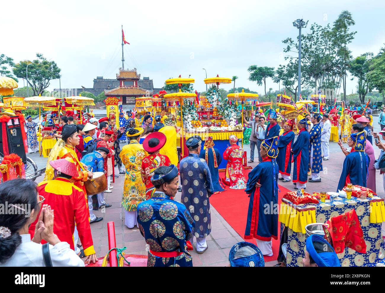 Traditional festival to process the Virgin Mary, people wearing ancient ...