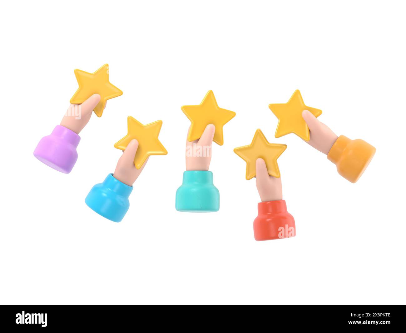 3D illustration of Hand giving five star rating. Customers choose a ...
