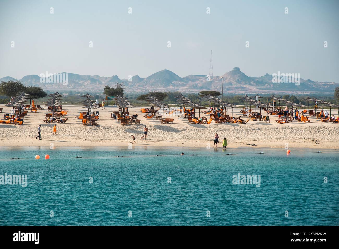 Sir Bani Yas, UAE - 5 January 2024: A serene beach day unfolds on Sir ...