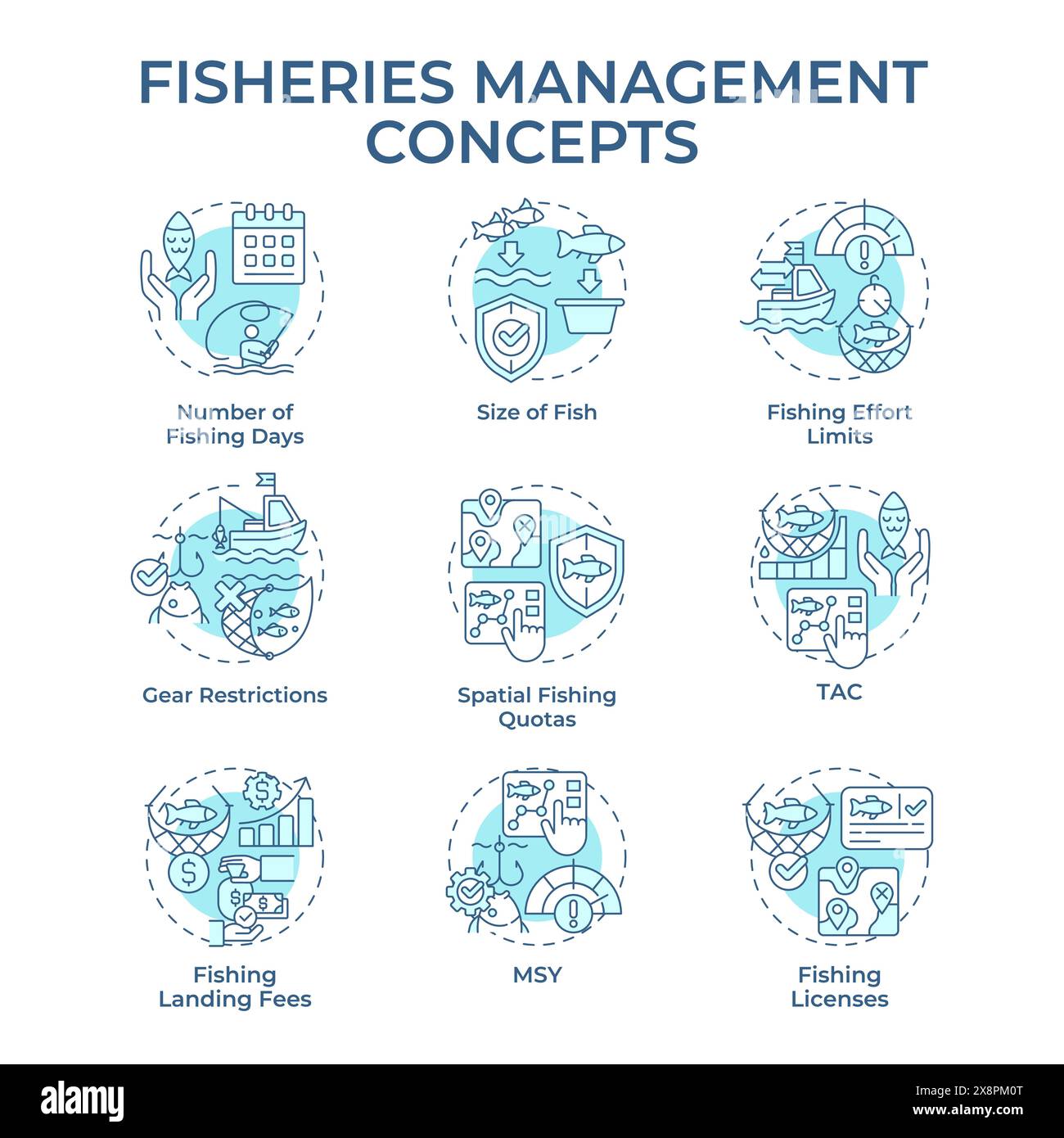 Fisheries management soft blue concept icons Stock Vector Image & Art - Alamy