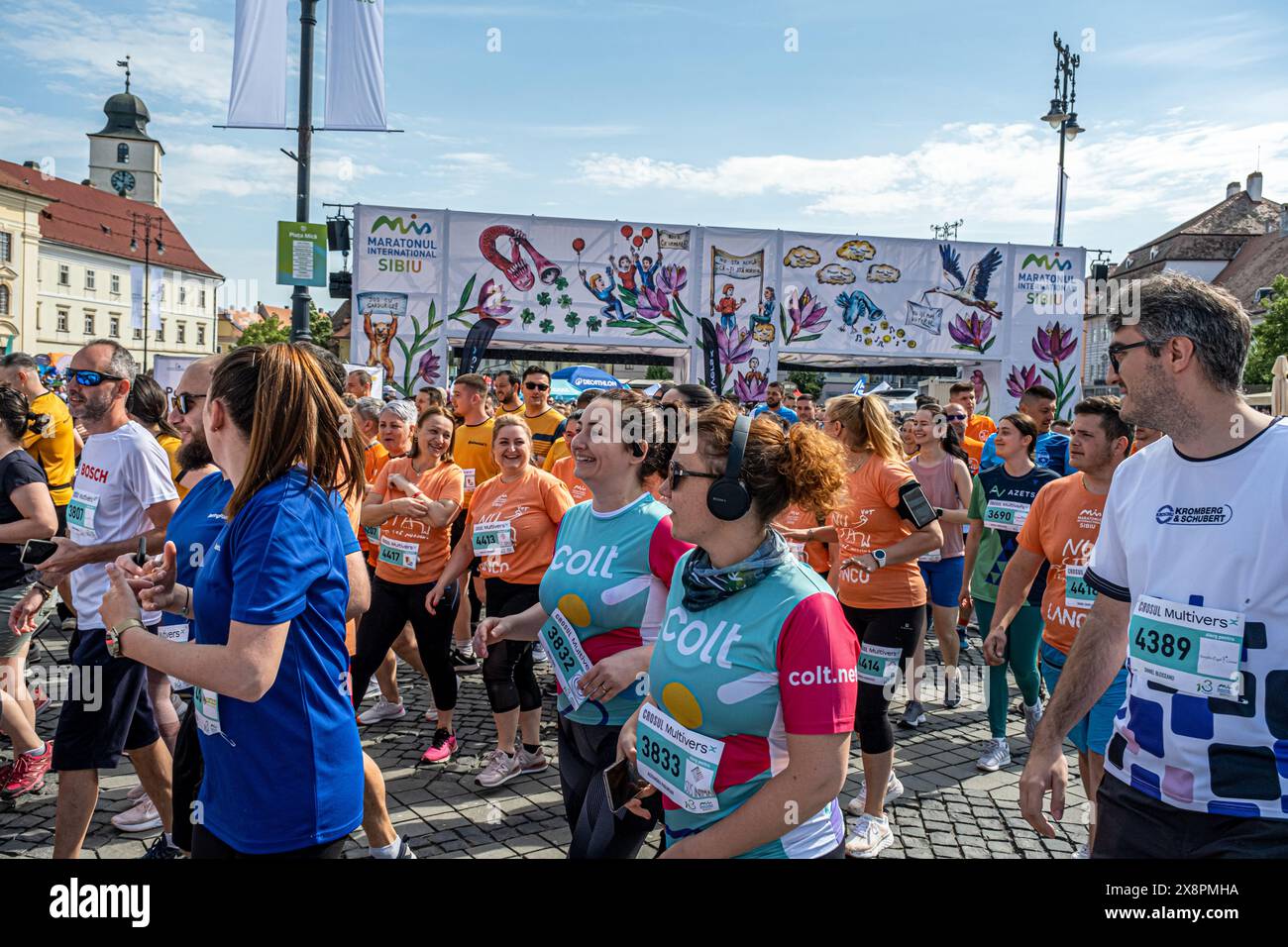 Sibiu City, Romania - 25 May 2024. People outdoor fitness at the ...