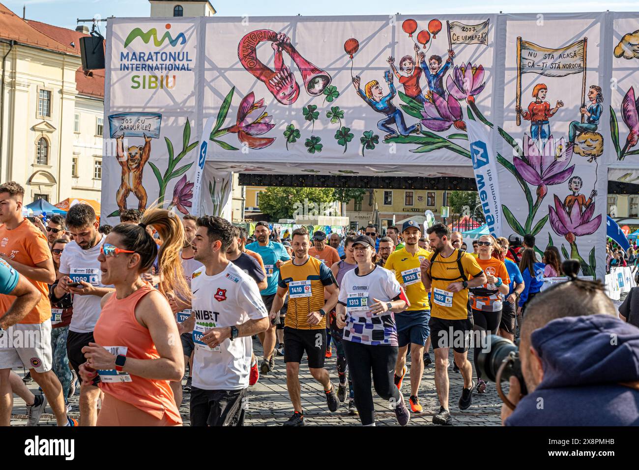 Sibiu City, Romania - 25 May 2024. People outdoor fitness at the ...