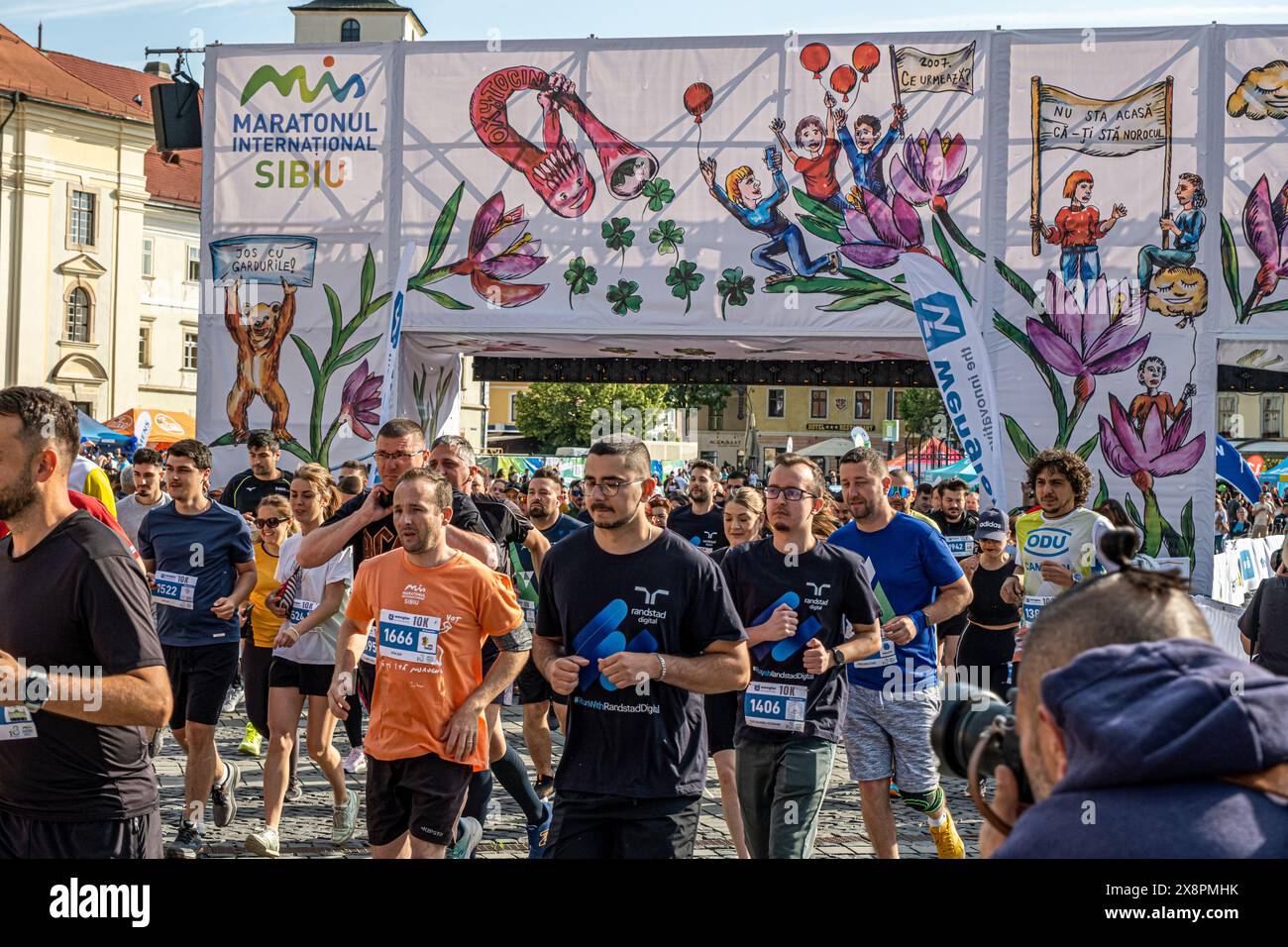 Sibiu City, Romania - 25 May 2024. People outdoor fitness at the ...