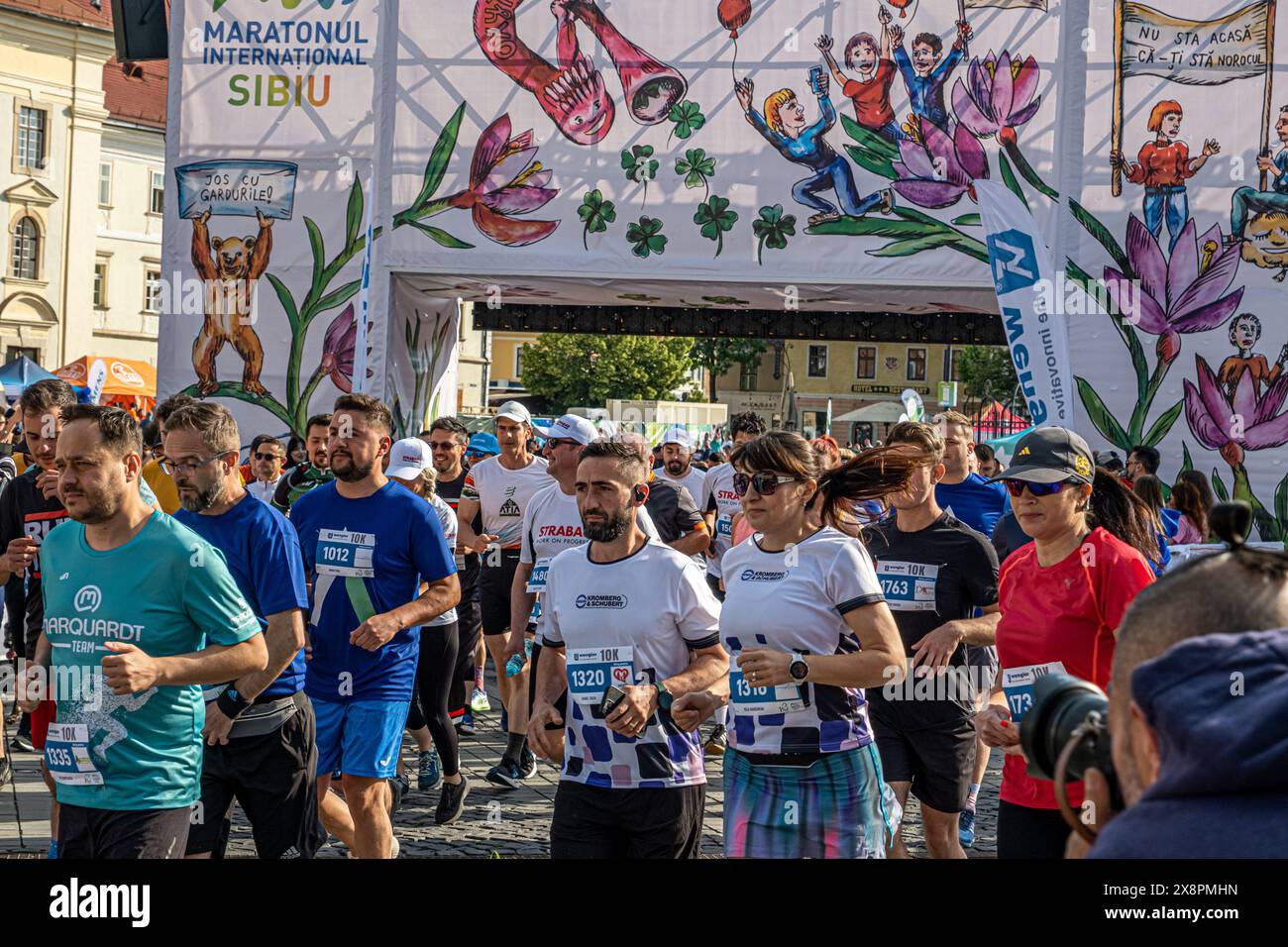 Sibiu City, Romania - 25 May 2024. People outdoor fitness at the ...