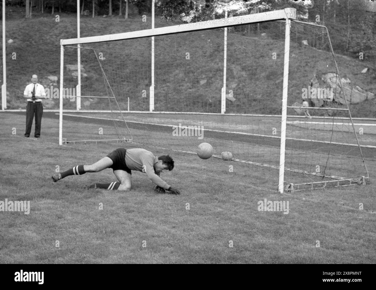 The Soviet national football team trains in Hindås, Sweden, in June ...