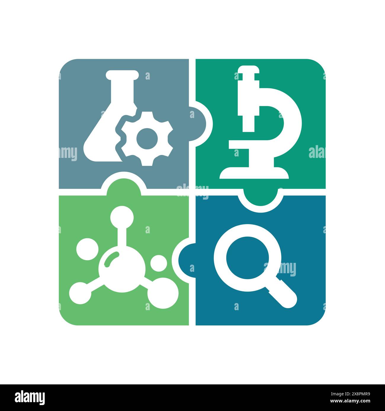 Science and chemistry vector logo. Laboratory and research puzzle icon ...