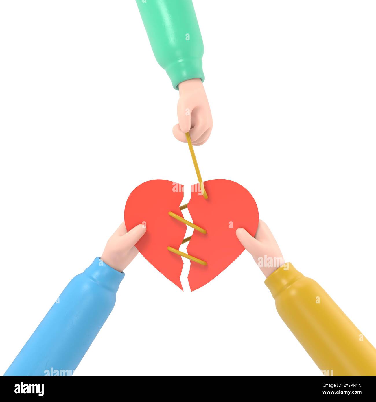 Reconciliation concept. Cupid couple reconciles, rope connecting a ...