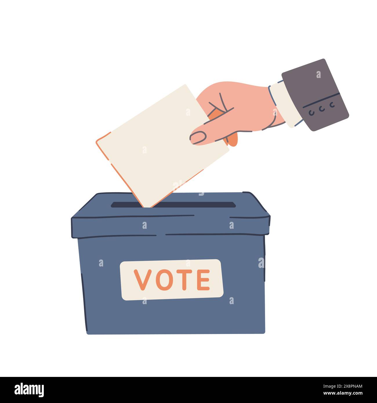 Hand Putting Paper in Ballot Box. Voting Concept Isolated on White Background. Flat Vector ...