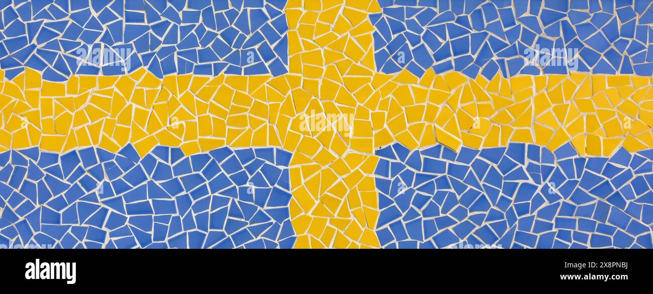Sweden Flag Mosaic Style Swedish National Emblem In Pixel Art Design