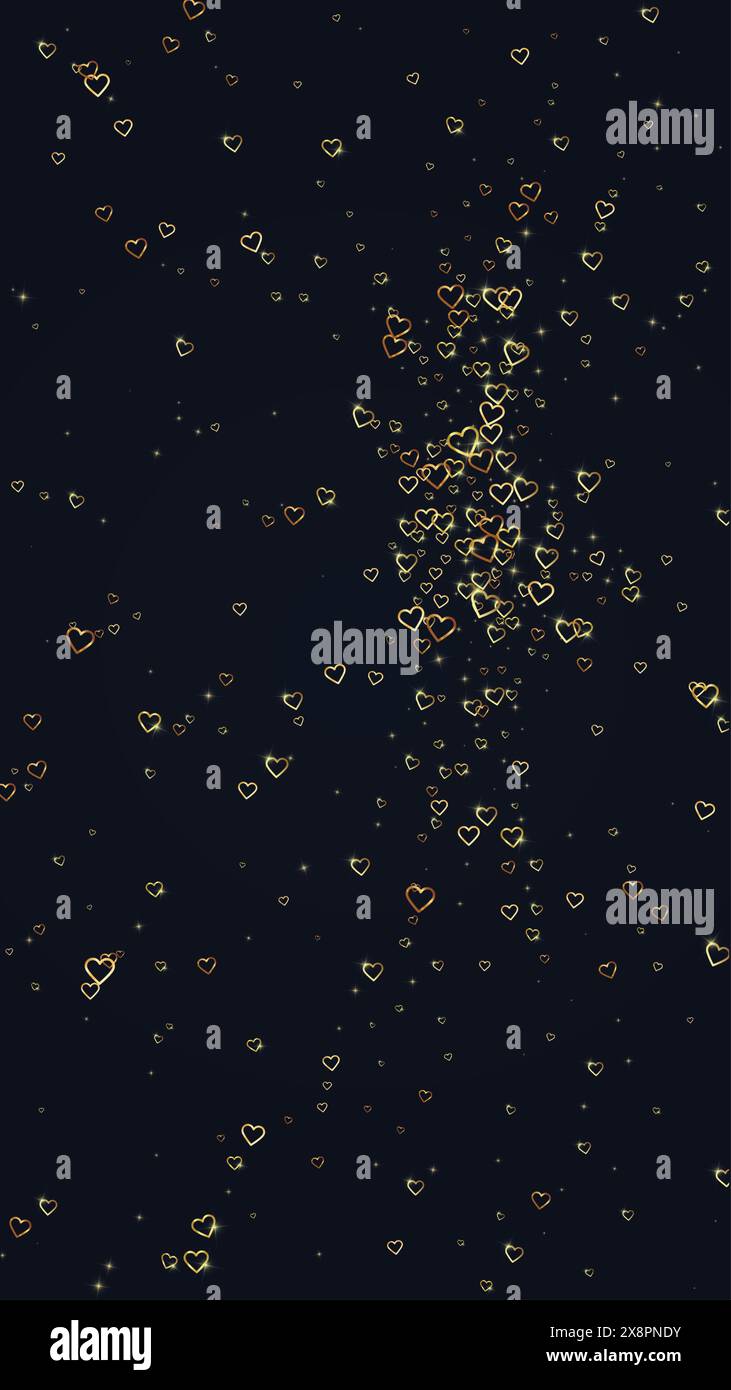 Valentine hearts, flying, falling down, floating. Gold hearts scattered ...