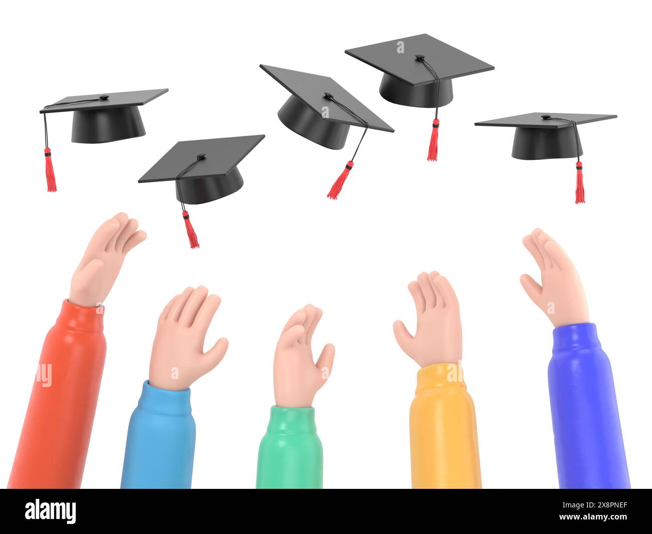 Cartoon Gesture Icon Mockup.Businessman hands throwing graduation hat ...