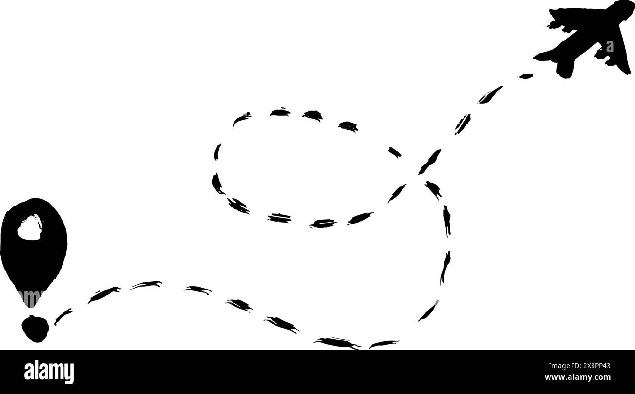 Hand Drawn Brush Airplane Flight Map Icon Stock Vector Image & Art - Alamy