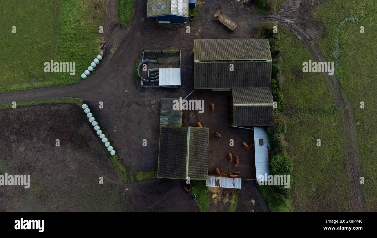 Aerial view of the Gaec du Bois farm in Cotes d Armor, Brittany, France ...