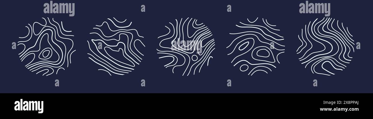 Circular wood rings or topographic map lines texture set. Wood tree ...