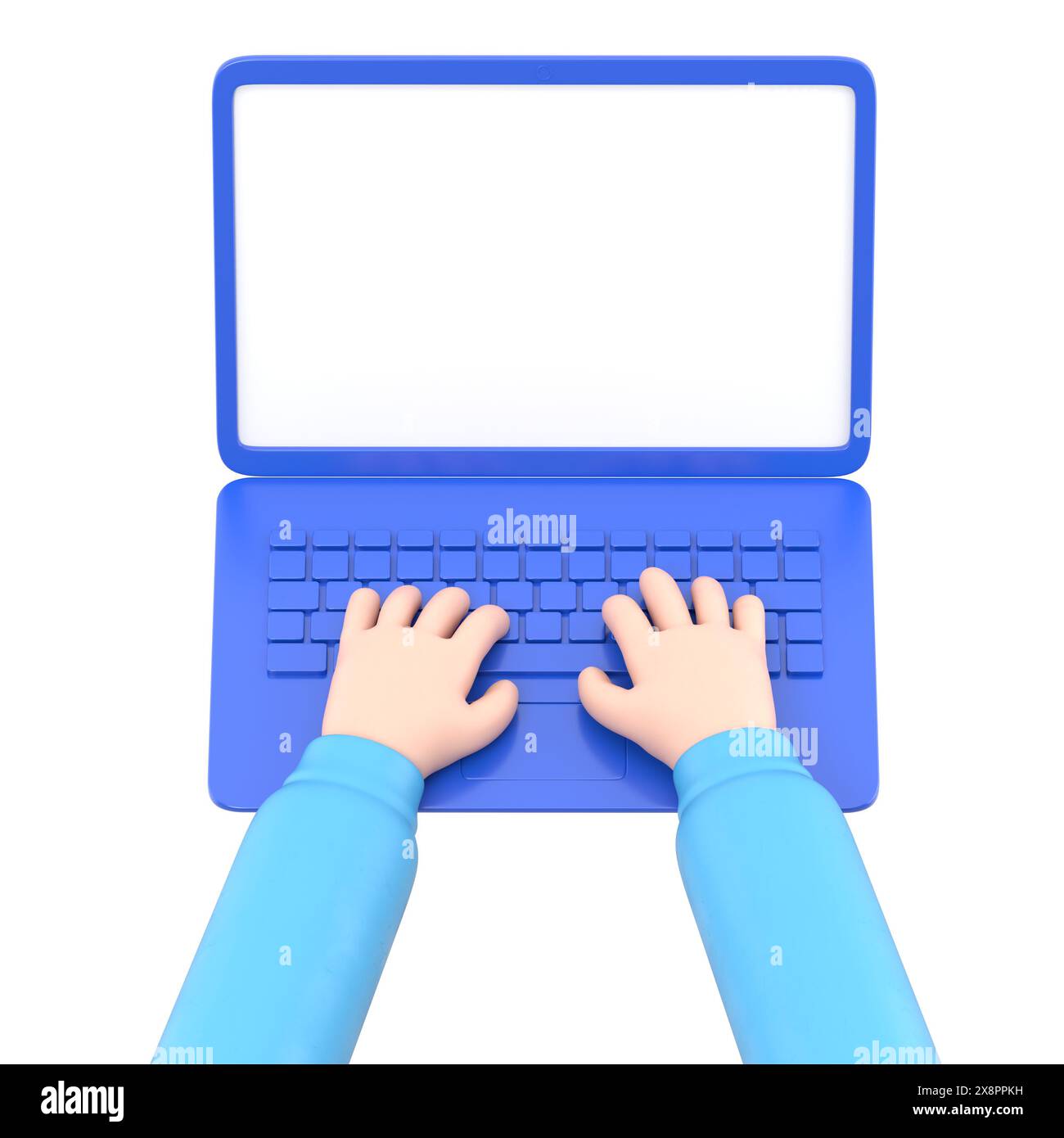 Cartoon Gesture Icon Mockup.Hands in work at laptop keyboard with blank ...